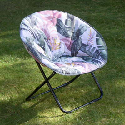 Moon Camping Chair Round Folding Outdoor Garden Portable Seat, Tropical