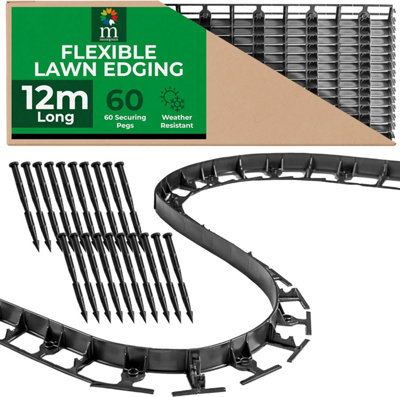 MOORGREEN FLEXIBLE LAWN EDGING WITH 60 ANCHORING PEGS 12M - STRONG ...