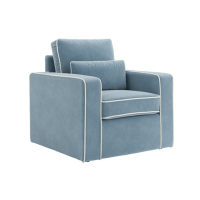 Moose Retro Duck Egg Blue Velvet Upholstered Armchair