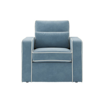 Moose Retro Duck Egg Blue Velvet Upholstered Armchair