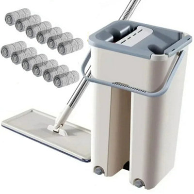 Mop and Bucket with Wringer Set, Includes 12 Reusable Microfiber Pads