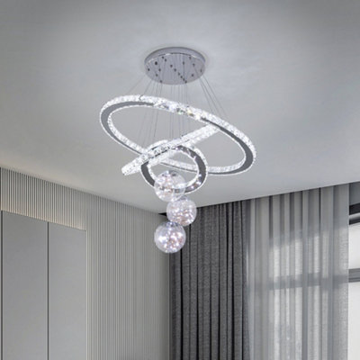 Morden Crystal LED Ceiling Pendant Light Chrome Finish Cool White Light 105W 70cm Dia | DIY at B&Q