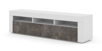 MORENO 160 TV Cabinet - White Matt and Dark Concrete, Versatile Wall ...