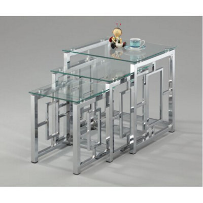 Morgan Modern Clear Glass Nest of Coffee Tables 3 Nesting Table Set ...