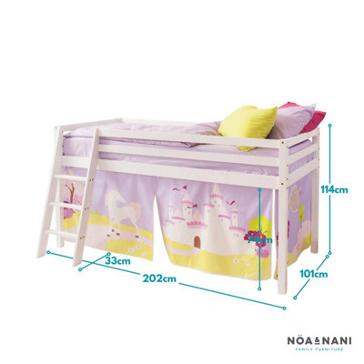 Moro Cabin Bed with Ladder and Tent in Princess Fairytale Design in White