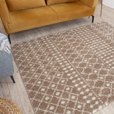 Moroccan Beige Shaggy Living Room Rug 1020
