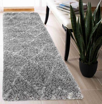Moroccan Berber Shaggy Rugs Living Room Scandi Grey 60x220 cm | DIY at B&Q