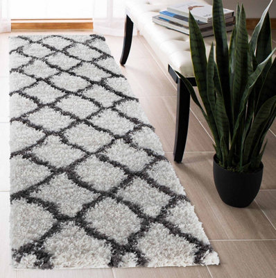 Moroccan Berber Shaggy Rugs Living Room Trellis Dark Cream 60x220 cm ...