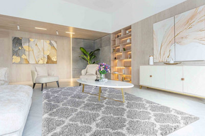 Moroccan Berber Shaggy Rugs Living Room Trellis Grey 80x150 cm | DIY at B&Q