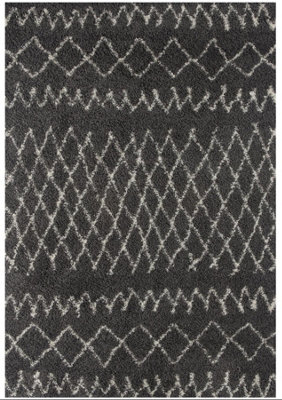 Moroccan Dark Grey Shaggy Living Room Rug 940