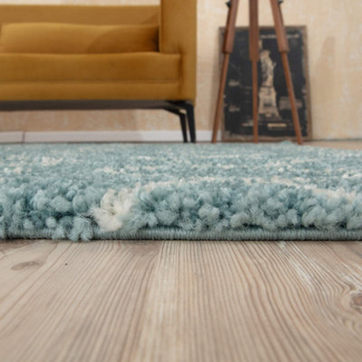 Moroccan Duck Egg Blue Shaggy Living Room Rug 850