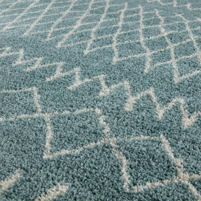 Moroccan Duck Egg Blue Shaggy Living Room Rug 950
