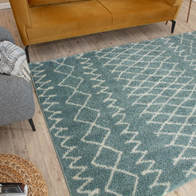 Moroccan Duck Egg Blue Shaggy Living Room Rug 950