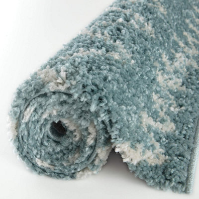 Moroccan Duck Egg Blue Shaggy Living Room Rug 950