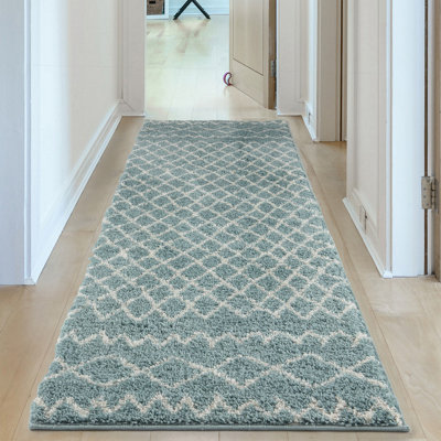 Moroccan Duck Egg Blue Shaggy Living Room Rug 950