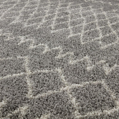 Moroccan Grey Shaggy Living Room Rug 910 | DIY at B&Q