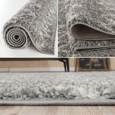 Moroccan Grey Shaggy Living Room Rug 910 | DIY at B&Q