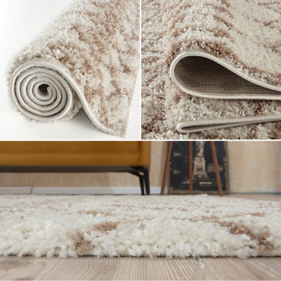 Moroccan Ivory Shaggy Living Room Rug 1030