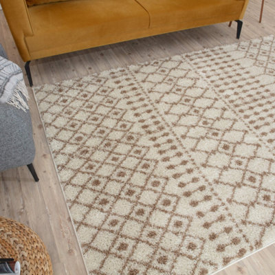 Moroccan Ivory Shaggy Living Room Rug 1030