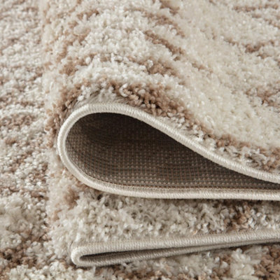 Moroccan Ivory Shaggy Living Room Rug 1030