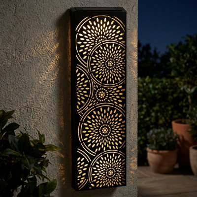 Moroccan Solar Wall Panel - Outdoor Metal Garden Art Decor with Lighting