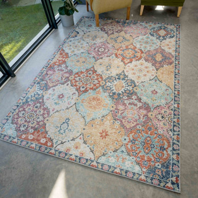 Moroccan Style Distressed Multicoloured Fireside Living Area Rug 160cm ...