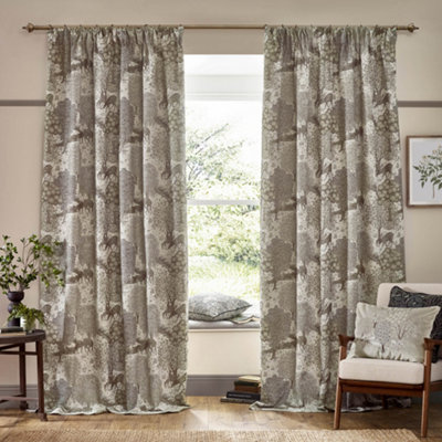 Morris & Co Brook Woodland Jacquard Room Darkening Pencil Pleat Curtain ...