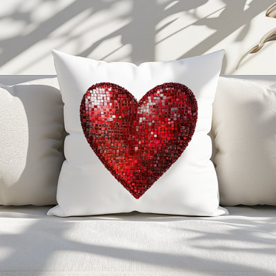 Mosaic Heart Printed Faux Suede Cushion 30cm x 30cm