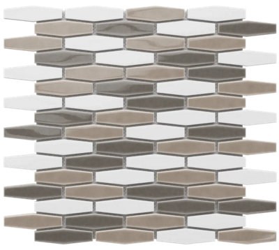 Mosaic tile sheet in ceramic on mesh 30.2cm x 30.4cm - Long hexagon