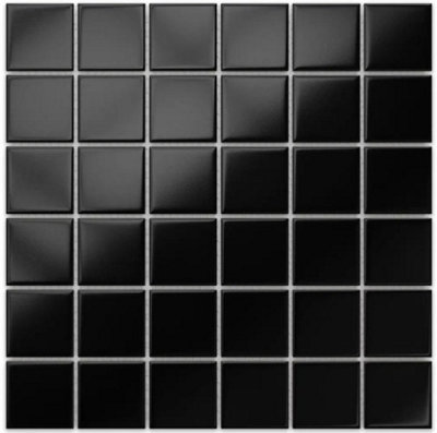 Mosaic tile sheet in ceramic on mesh - Black Chaturanga