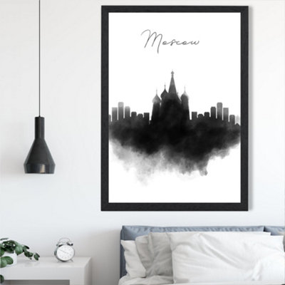 MOSCOW WATERCOLOUR SKYLINE CITY FRAMED PRINT SIZE: A2 WITH BLACK FRAME