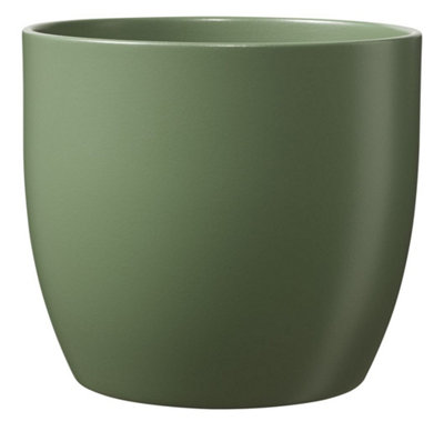 Moss Green Ceramic Indoor Plant Pot. No Drainage Holes. H18 x W19 cm