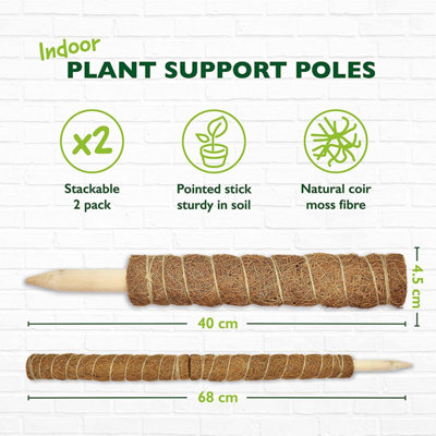Moss Pole Plant Support Coir Totem Poles for Plants (2 Poles & 15 Ties)