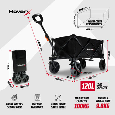 MoverX 120L Festival Trolley, Folding Beach Wagon, Camping Cart, Max 100kg