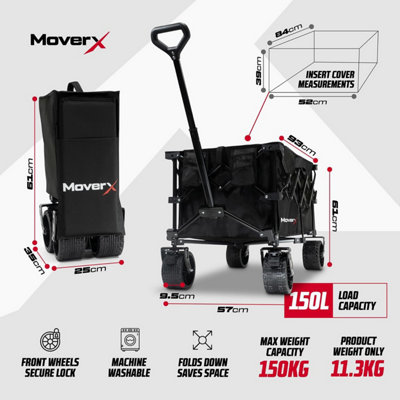 MoverX 150L Festival Trolley, Folding Wagon, Portable Camping Cart, Collapsible Foldable Trolly ...