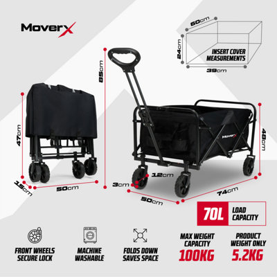 MoverX 70L Festival Trolley, Folding Beach Wagon, Camping Cart, Max 100kg