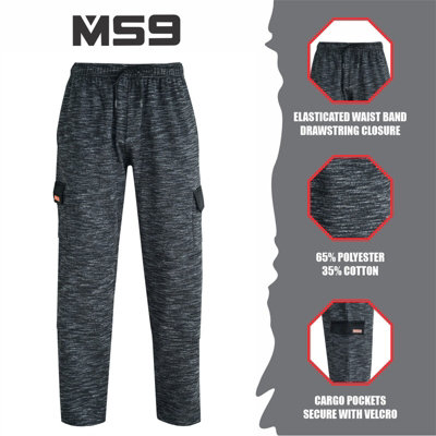 MS9 Mens Cargo Combat Fleece Trouser Work Tracksuit Jogging Bottoms ...