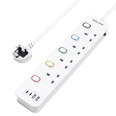 Mscien Extension Lead with USB Slots 1 M, 4 Way Switched Wall Mount ...