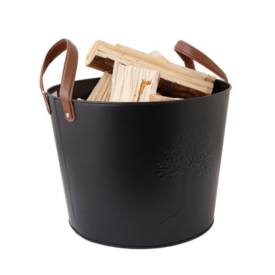 Mulberry Large Leather Handle Log Bucket Iron Leather Black Matte ...