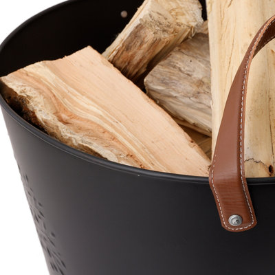 Mulberry Large Leather Handle Log Bucket Iron Leather Black Matte ...