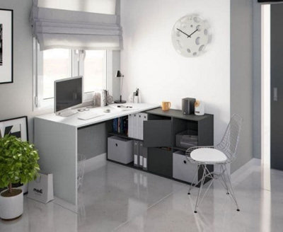 Mulberry White and Grey Reversible Large Corner Desk with Storage