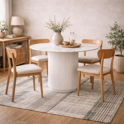 Mullingar White Stone Round Dining Table with Etched Base