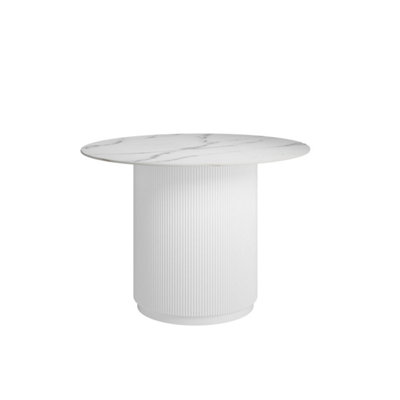 Mullingar White Stone Round Dining Table with Etched Base