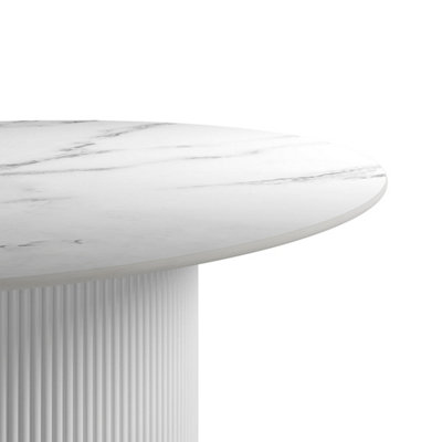 Mullingar White Stone Round Dining Table with Etched Base