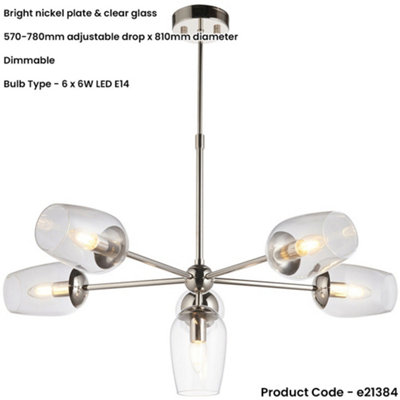 Multi Arm Hanging Ceiling Pendant Light - Bright Nickel Plate ...