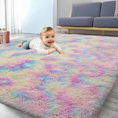 Multi Color Rainbow Shaggy Rugs Large Soft Fluffy Area Rug Livingroom ...