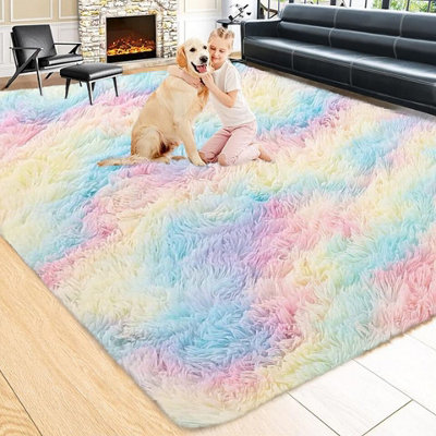Multi Color Rainbow Shaggy Rugs Large Soft Fluffy Area Rug Livingroom ...