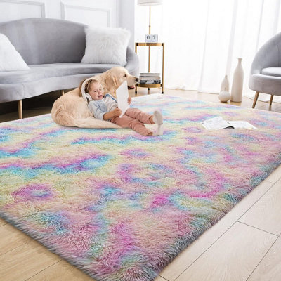 Multi Color Rainbow Shaggy Rugs Large Soft Fluffy Area Rug Livingroom ...