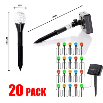 Multi Coloured Solar LED Stake Lights 20 Ball Garden Path Lighting ...