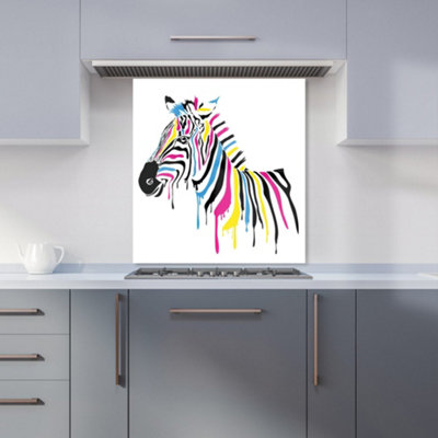 Multi Coloured Zebra Premium Glass Kitchen Splashback W600mm x H650mm